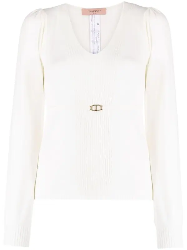 TWINSET Logo-buckle Belted Jumper - White