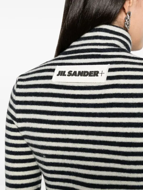 JIL SANDER Logo-patch Striped Wool Sweater - Blue