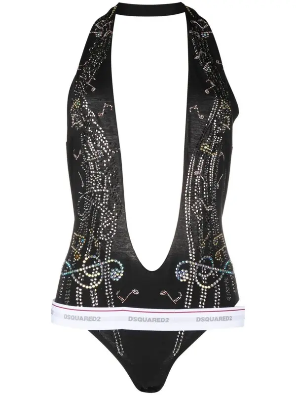Dsquared2 Crystal-embellished Halterneck Body - Black