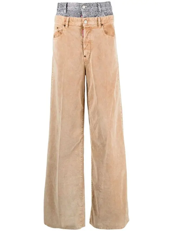 Dsquared2 Crystal-embellished Double-layer Wide Leg Trousers