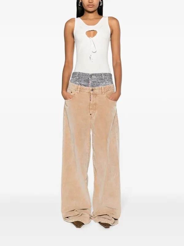 Dsquared2 Crystal-embellished Double-layer Wide Leg Trousers