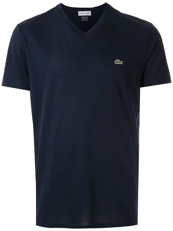Lacoste Logo-appliqué V-neck Cotton T-shirt - Blue