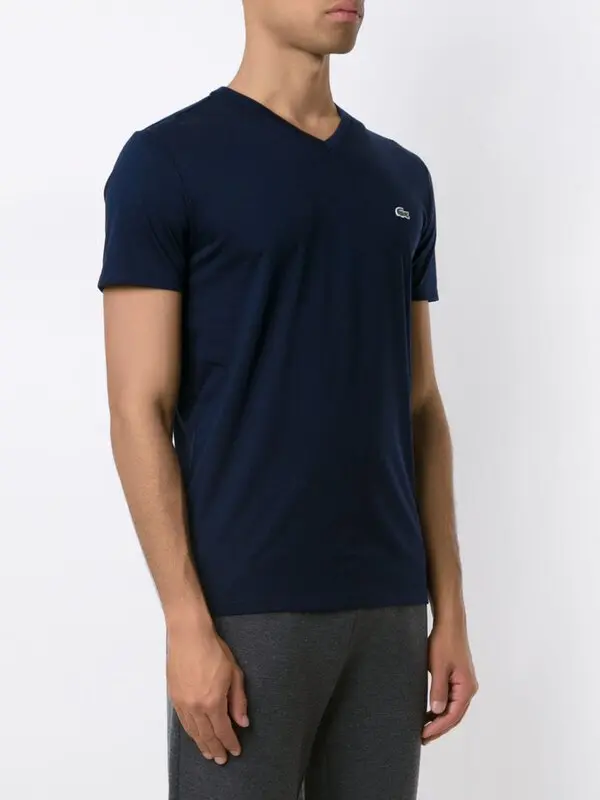 Lacoste Logo-appliqué V-neck Cotton T-shirt - Blue