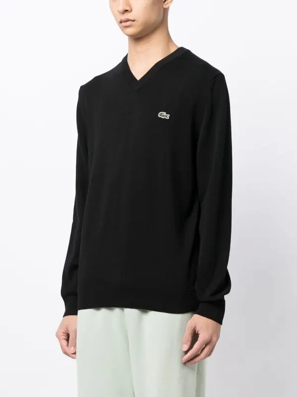 Lacoste Logo-embroidered Fine-ribbed Jumper - Black