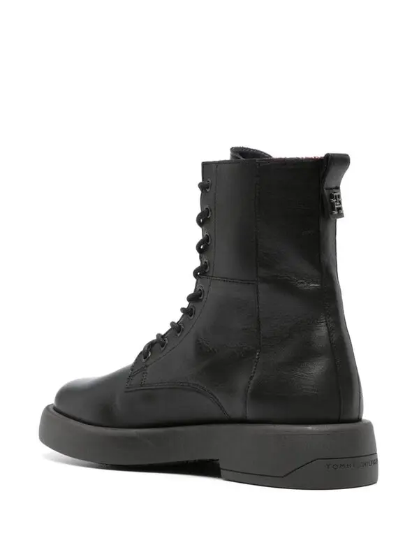 Tommy Hilfiger Monogram Plaque Leather Ankle Boots