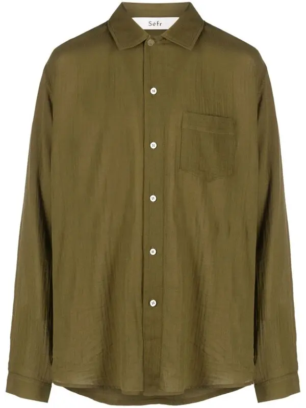 Séfr Leo Long-sleeve Cotton Shirt - Green