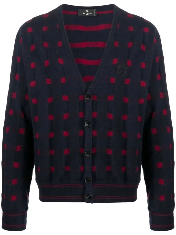 Etro Patterned-knit V-neck Cardigan - Blue