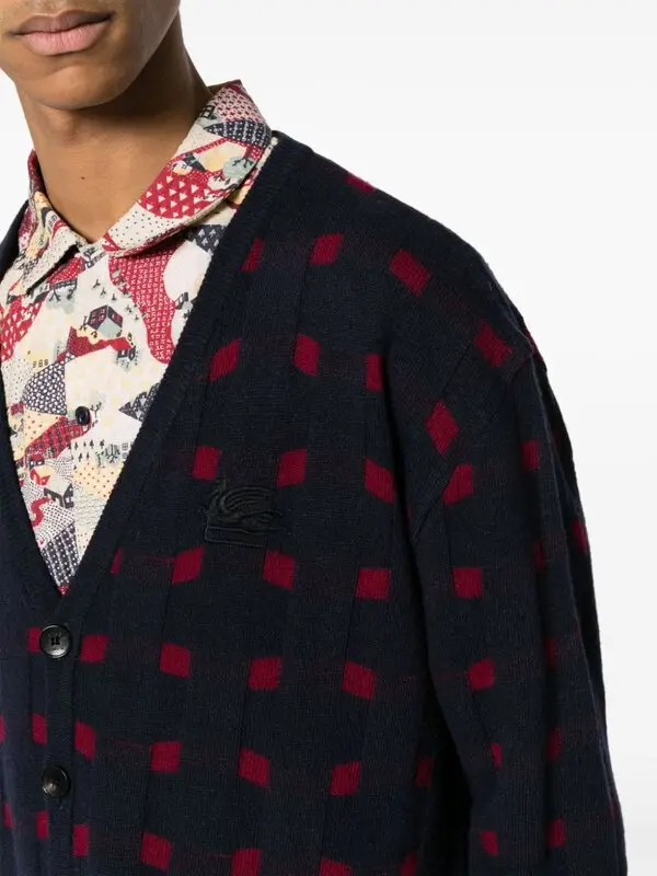 Etro Patterned-knit V-neck Cardigan - Blue