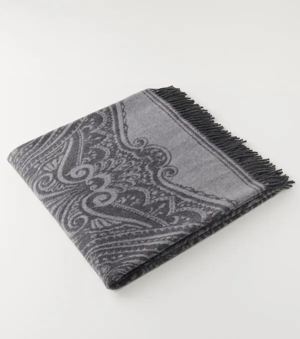 Etro Paisley Wool And Cashmere Blanket - Grey