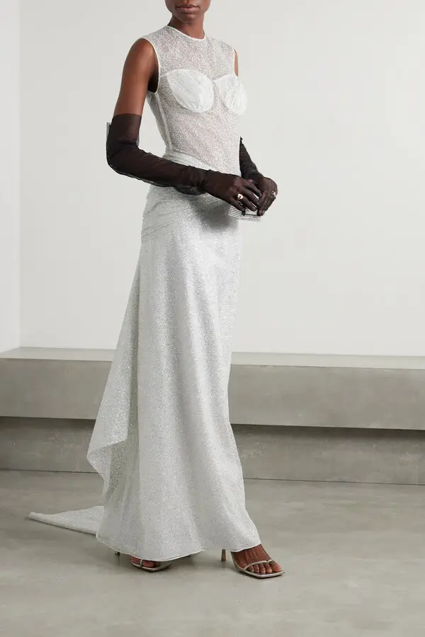 SANDRA MANSOUR Glittered Tulle Gown