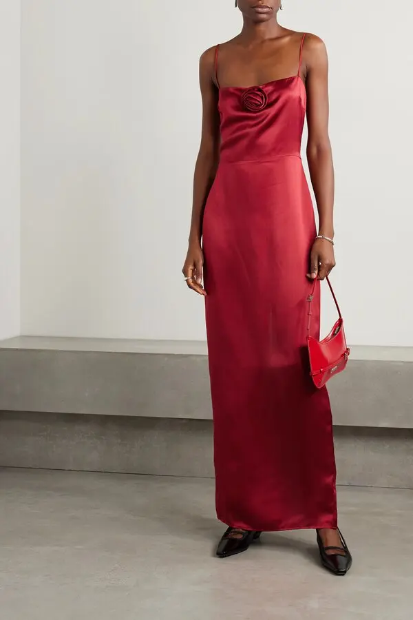 reformation frankie silk dress red Reformation Frankie Embellished Silk-Charmeuse Maxi Dress In Red - 50% Off