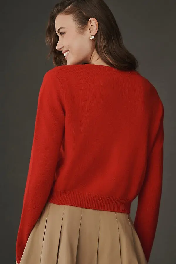 REFORMATION Clara Cashmere Crew Cardigan Sweater - Cherry