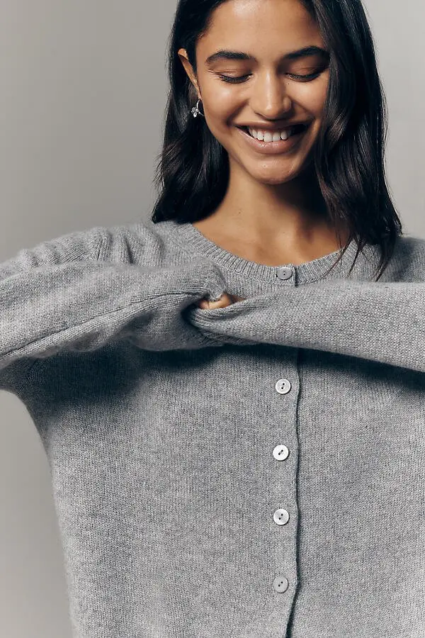 REFORMATION Clara Cashmere Crew Cardigan Sweater - Granite