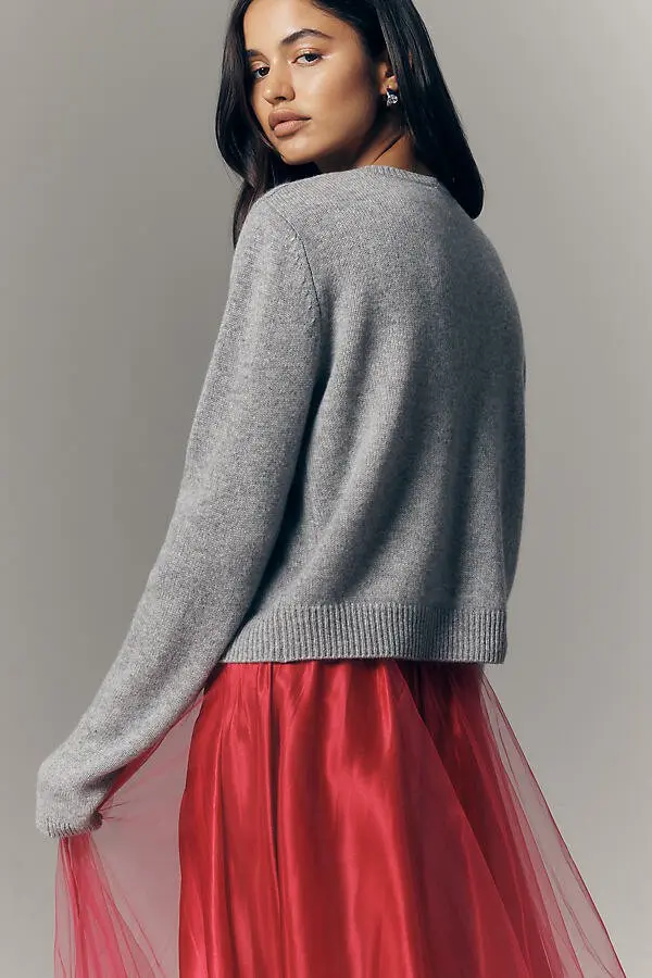 REFORMATION Cashmere Crew Neck Cardigan - Granite