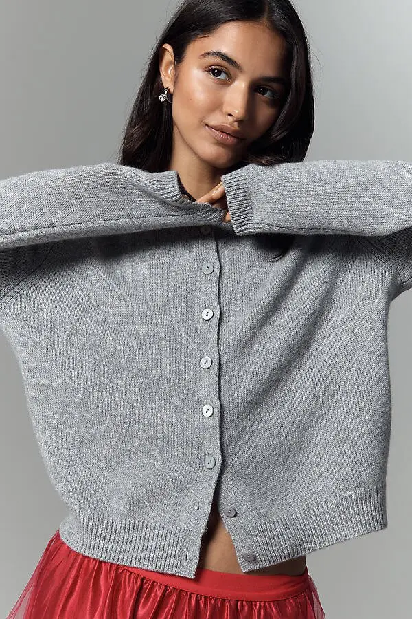 REFORMATION Cashmere Crew Neck Cardigan - Granite