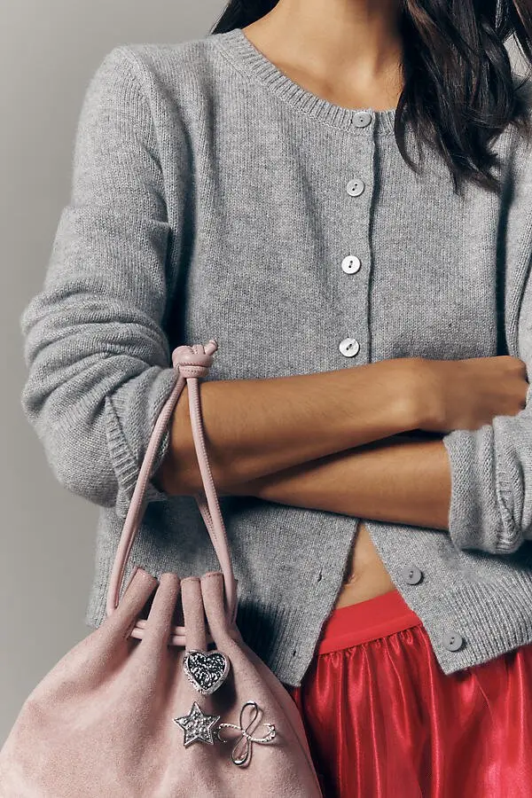 REFORMATION Cashmere Crew Neck Cardigan - Granite