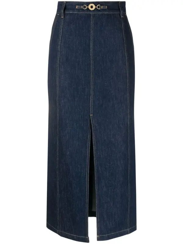 PATOU Slit-detail Denim Midi Skirt - Blue