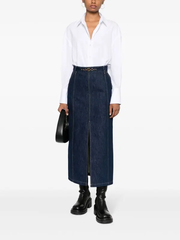 PATOU Slit-detail Denim Midi Skirt - Blue