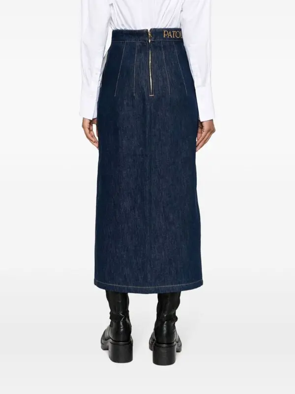 PATOU Slit-detail Denim Midi Skirt - Blue