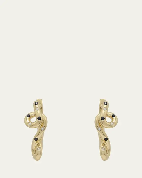 Bea Bongiasca 9k Diamond And Black Enamel Polka Dot Earrings - Gold