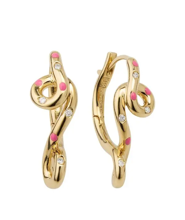 Bea Bongiasca Margherita 9k Yellow Gold & Enamel Earrings - Bubblegum