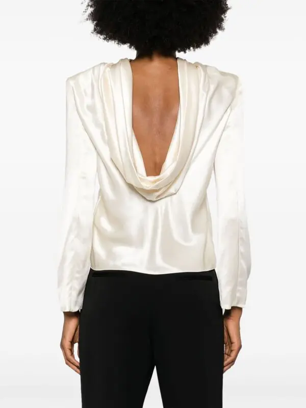 Saint Laurent Cowl-back Silk Blouse - White