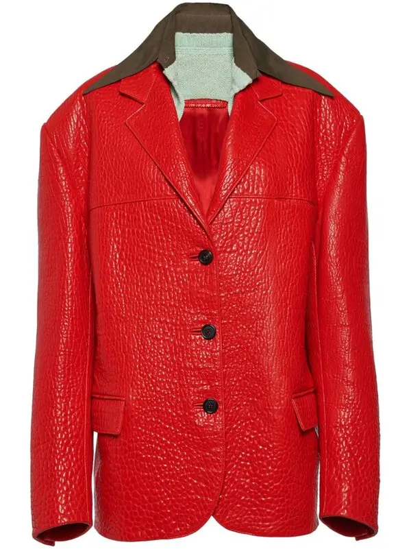 Prada Layered-collar Embossed Leather Blazer