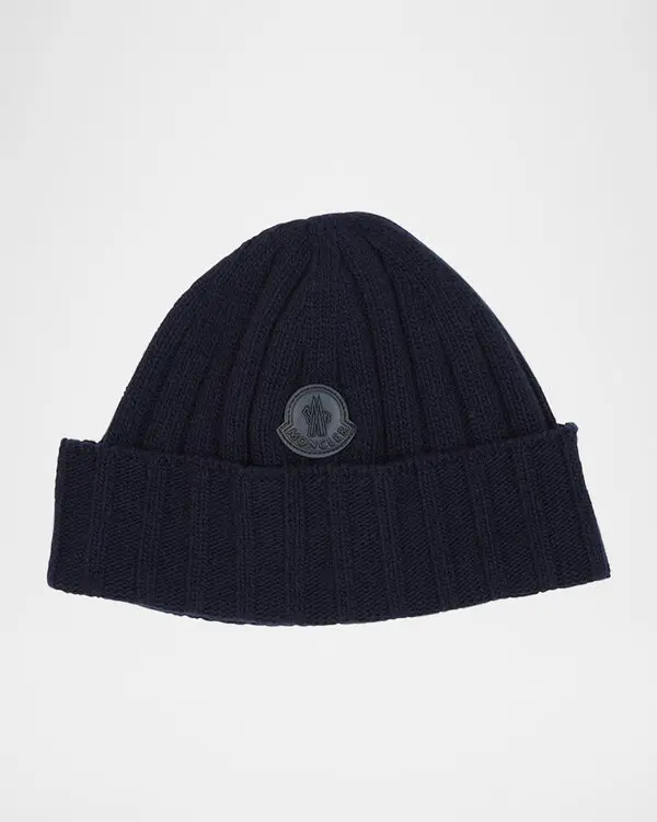 Moncler Ribbed Wool Beanie - Navy