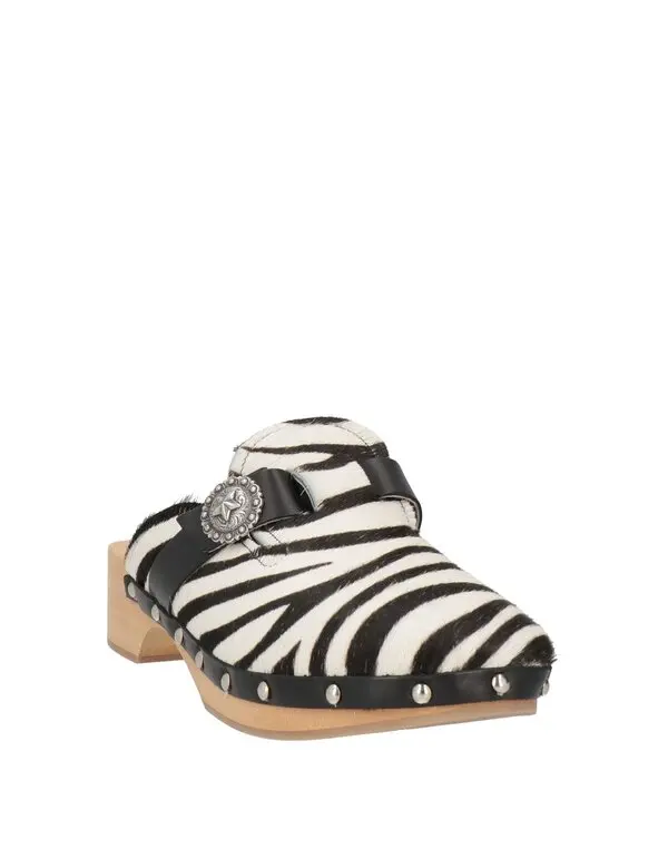KATE CATE® Leather Zebra-print Clogs With Shearling Lining