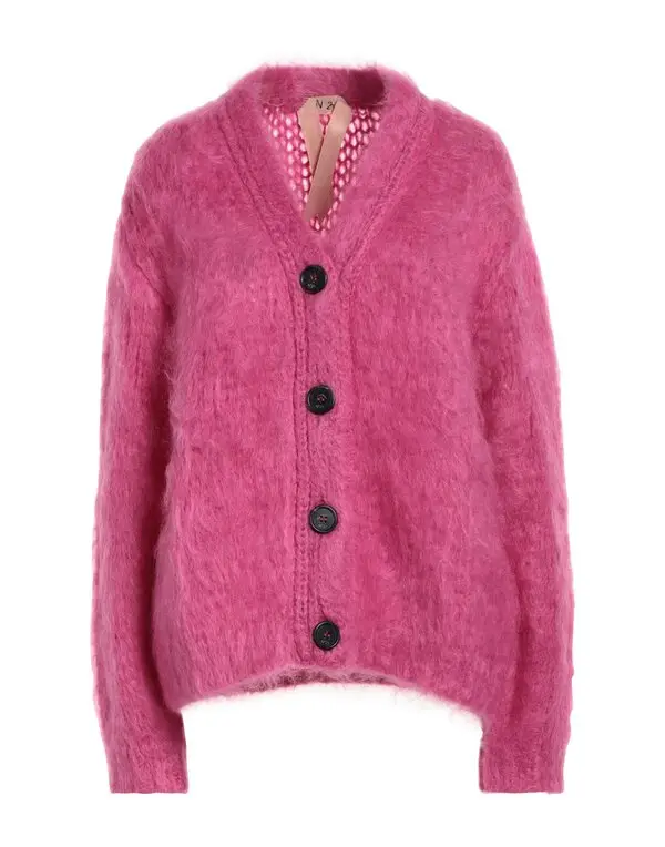 N°21 Cardigan In Mohair Wool And Polyamide - Magenta