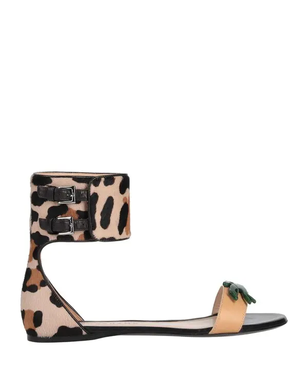 Longchamp Sandals In Leather With Leopard Print