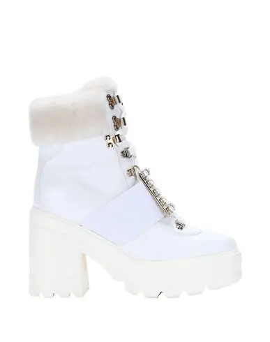 ROGER VIVIER Leather Ankle Boots With Shearling And Crystals - White