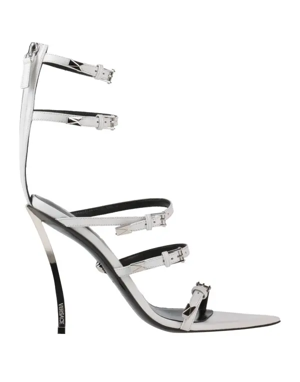 Versace Leather Sandals With Geometric Heel - White