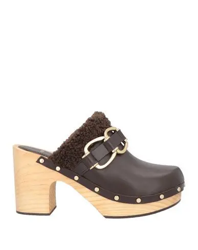 Maje Leather Clogs With Teddy Fleece Detail