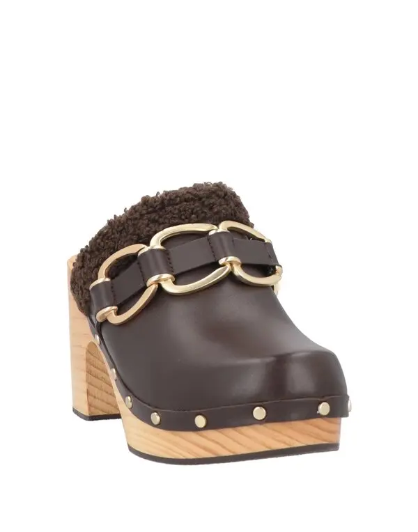 Maje Leather Clogs With Teddy Fleece Detail
