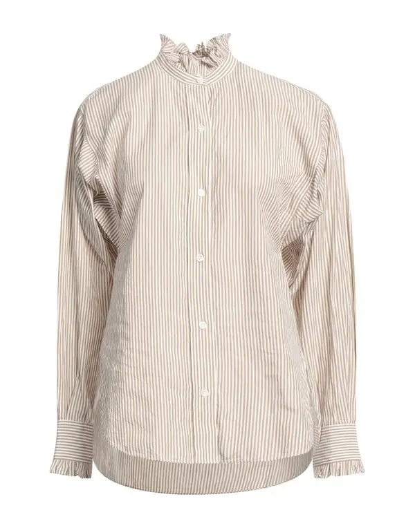 MARANT ETOILE Striped Cotton Shirt With Mandarin Collar And Ruffles