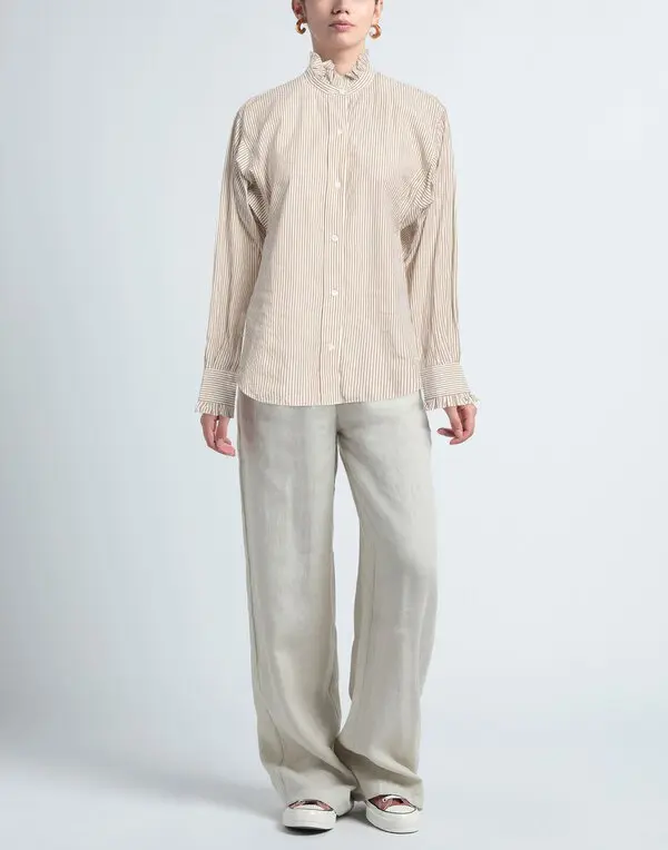 MARANT ETOILE Striped Cotton Shirt With Mandarin Collar And Ruffles
