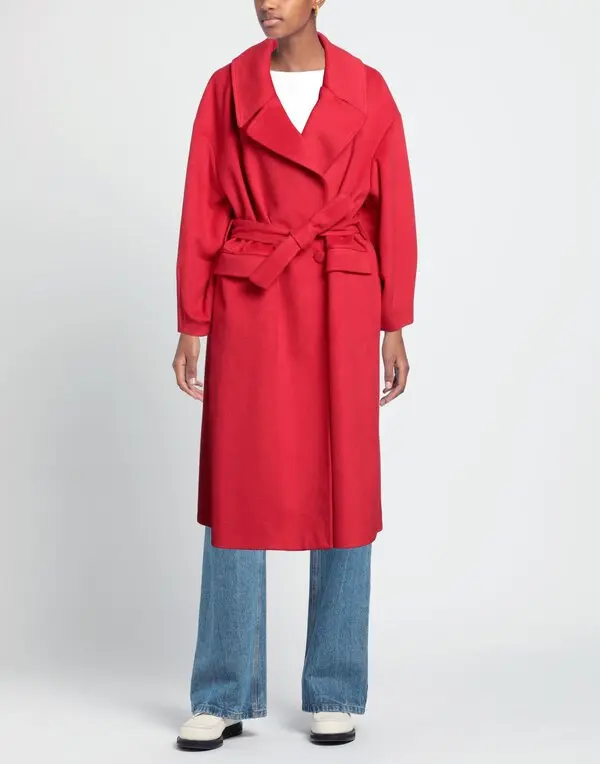 YES LONDON Woven Double-breasted Coat - Red