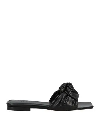 By Far Leather Slide Sandals - Black