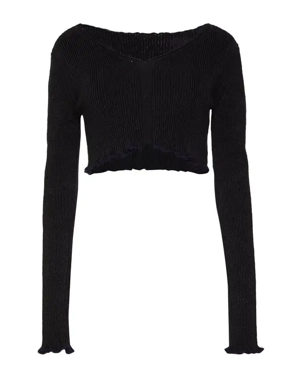 Jacquemus Ribbed Knit Cropped Sweater - Black