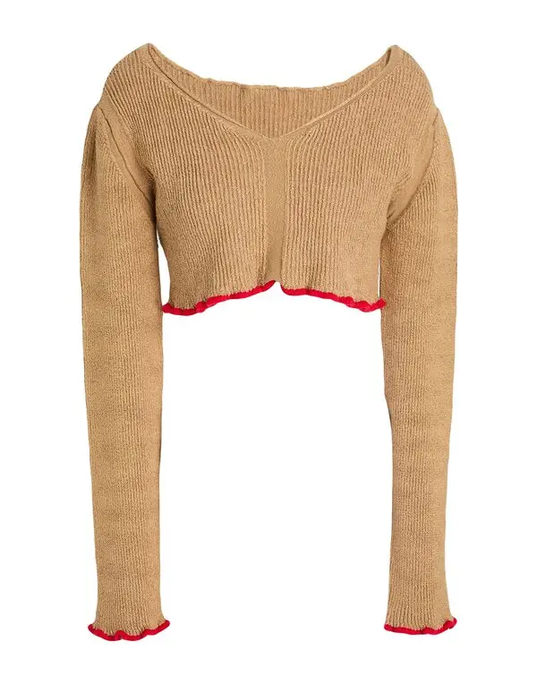 Jacquemus Ribbed Knit Cropped Sweater - Camel