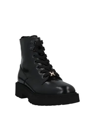 Hogan Leather Ankle Combat Boots - Black