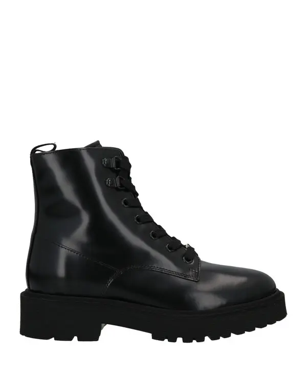Hogan Leather Ankle Combat Boots - Black