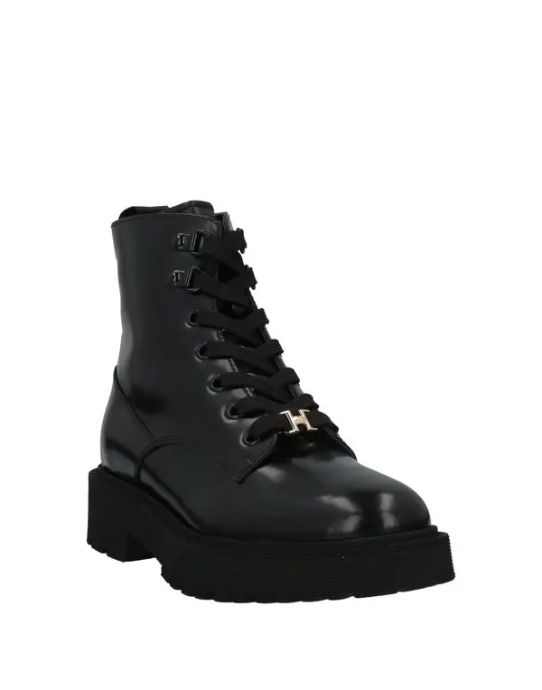 Hogan Leather Ankle Combat Boots - Black