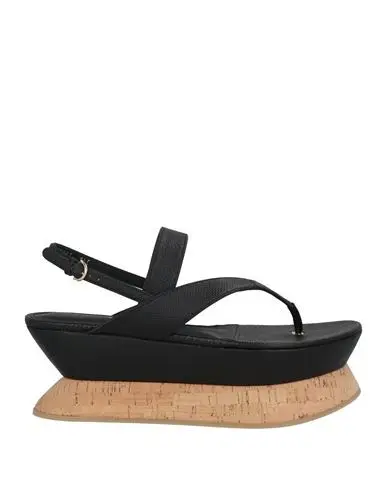 FERRAGAMO Leather Thong Wedge Sandals - Black