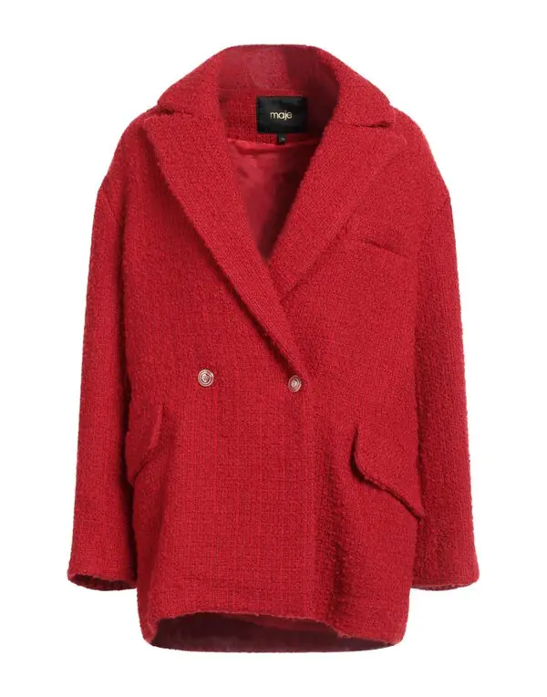 Maje Tweed Double-breasted Jacket - Red
