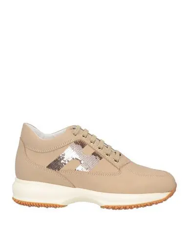 Hogan Soft Leather Sneakers With Sequins - Khaki