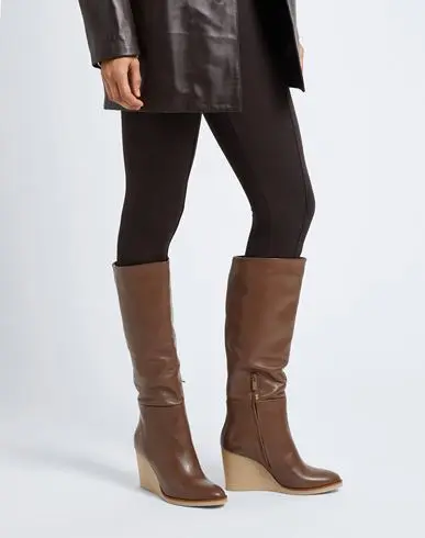8 BY YOOX Leather Wedge Heel Boots - Brown