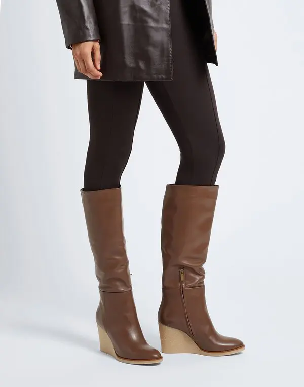 8 BY YOOX Leather Wedge Heel Boots - Brown