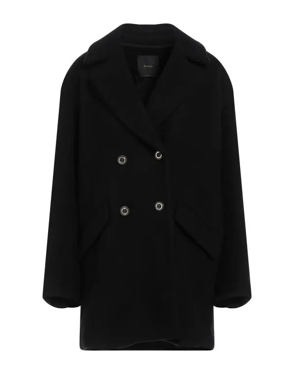 Pinko Coat In Virgin Wool And Polyamide - Black
